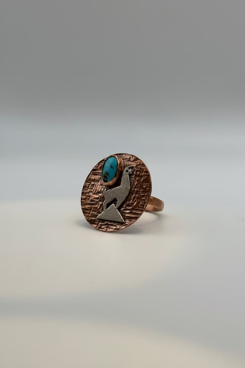 Turquoise Copper Ring -Llama